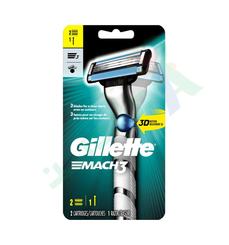 GILLETTE MACH 3 MACHINE+2 BLADE-- | Abdin Pharmacies
